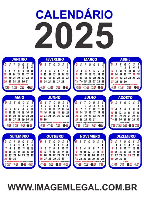 Calend Rio 2025 Feriados Para Imprimir Gr Tis Em Png Imagem Legal