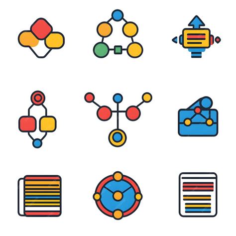 collection of icons representing various diagrams with visuals of flow