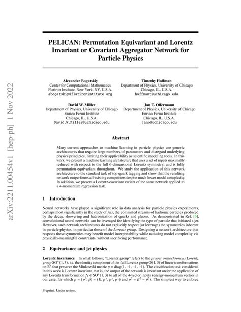 pelican permutation equivariant and lorentz invariant or covariant