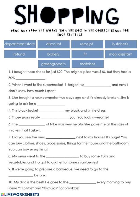 Vocabulary Shopping Interactive Worksheet
