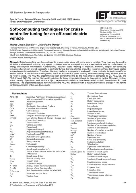 Pdf Soft Computing Techniques For Cruise Controller Tuning For An Off