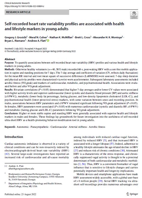 self recorded heart rate variability profiles are associated with