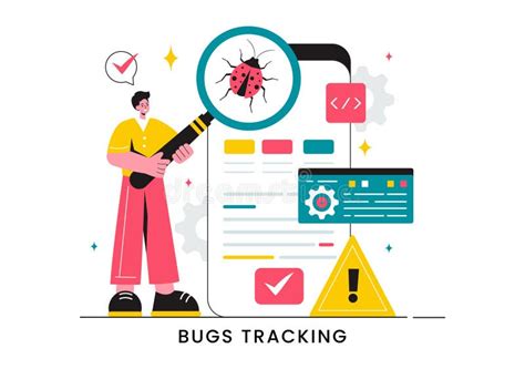 Vector Illustration Of A Bug Tracking Tool With Mobile Phone Protection From Computer Viruses In