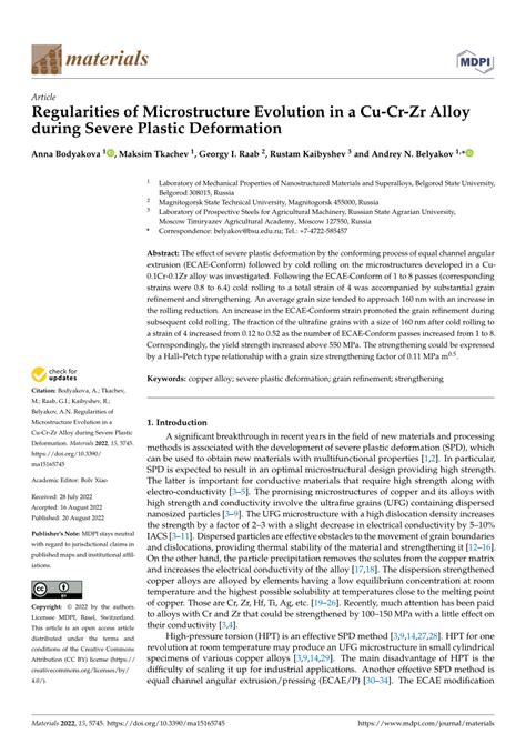 Pdf Regularities Of Microstructure Evolution In A Cu Cr Zr Alloy During Severe Plastic Deformation