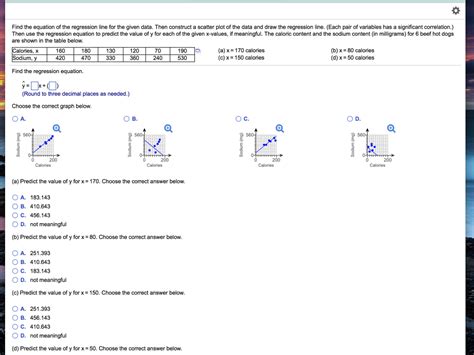 solved find the equation of the regression line for the