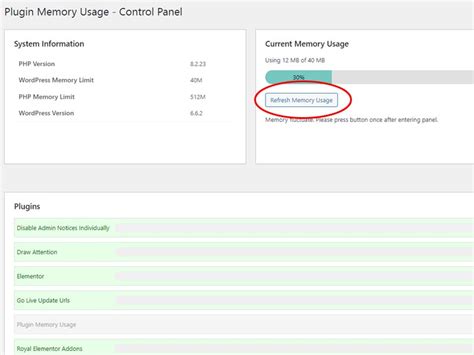 plugin memory usage wordpress plugin