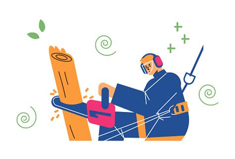 전기 톱으로 나무 줄기를 톱질하는 남자 흰색 배경에 고립 된 평평한 벡터 일러스트레이션 가지치기에 대한 스톡 벡터 아트 및 기타 이미지 가지치기 가지치기 가위 공원