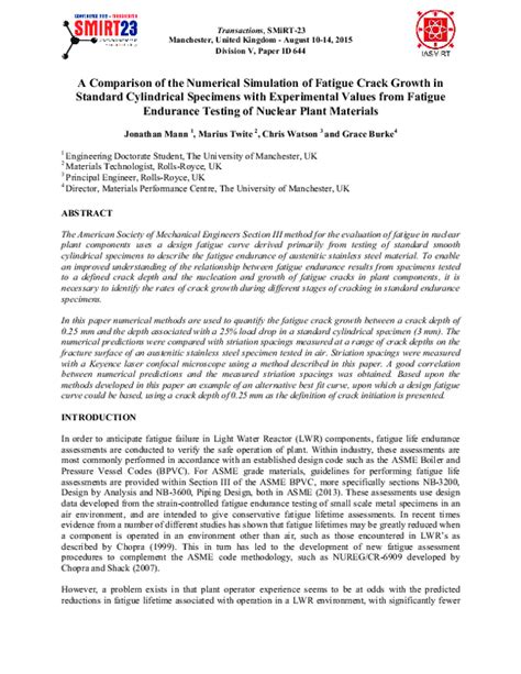 Pdf A Comparison Of The Numerical Simulation Of Fatigue Crack Growth In Standard Cylindrical