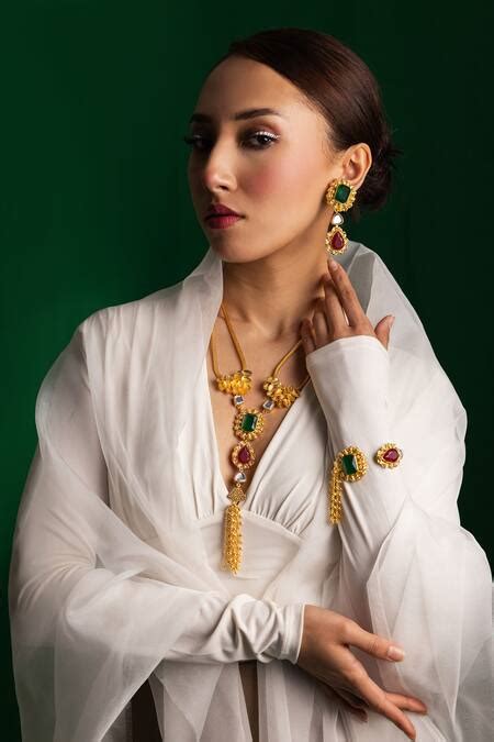 buy gold plated gemstones embellished statement necklace by trupti