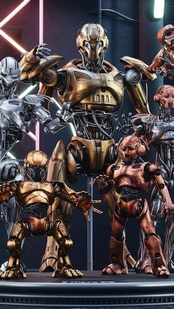 fantastic realism metallic robots premium ai generated image