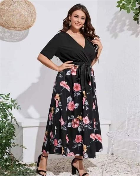 Plus Size Black Overlap Floral Dress Sexy Plus Size Dress Lazada Ph