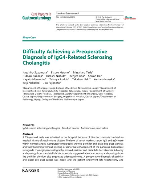 Pdf Difficulty Achieving A Preoperative Diagnosis Of Igg4 Related