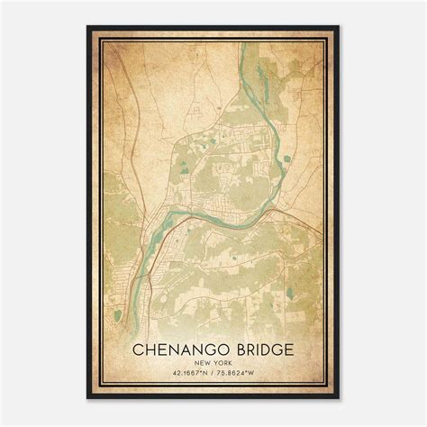 Vintage Chenango Bridge New York Map Poster Chenango Bridge Ny City
