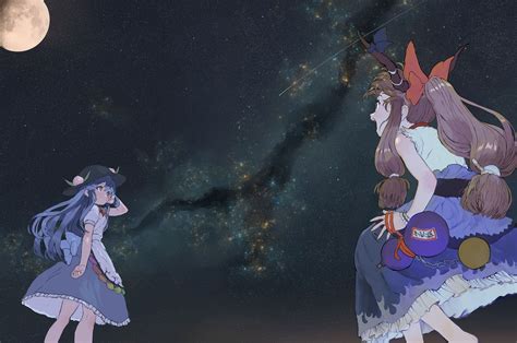 Hinanawi Tenshi Ibuki Suika Touhou Black Headwear Oni Horns