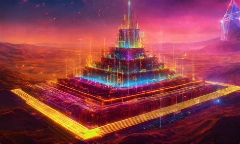Lexica Towering Fortress With Digital Circuit Lines Going Up The