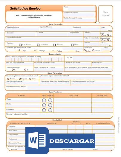 Solicitud De Empleo Online Formato Digitales Pdf Word Excel