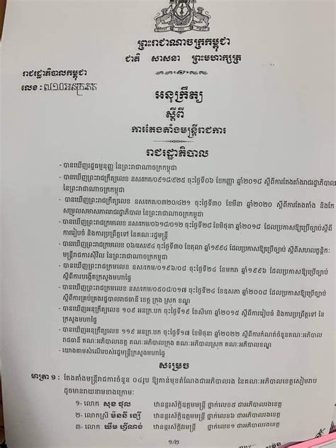 សម្តេចតេជោ ហ៊ុន សែន ចេញអនុក្រឹត្យ តែងតាំងលោកឃឹម ហ្វីណង់ និងមន្ត្រី៣រូបទៀតជាអភិបាលរង ខេត្តសៀមរាប