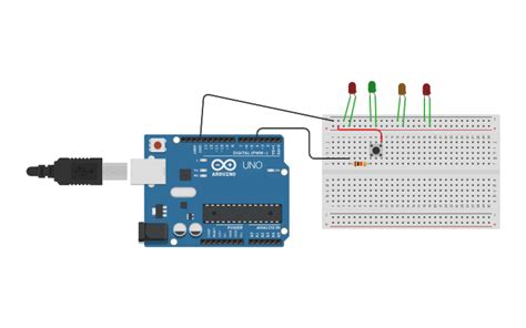 Circuit Design 4led Blinking Circuit With Pushbutton Tinkercad