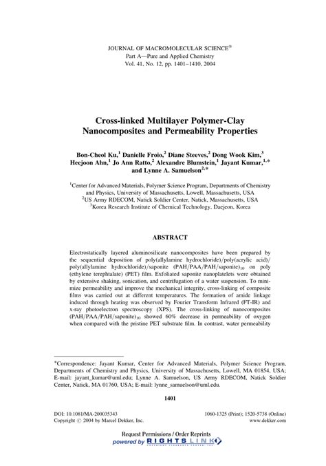 Pdf Cross‐linked Multilayer Polymer‐clay Nanocomposites And