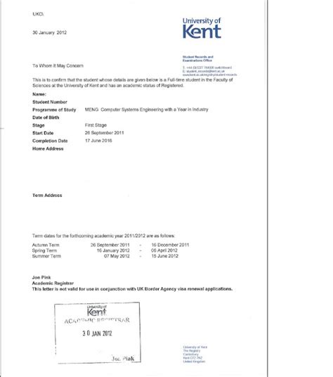 Schengen Visa Information Centre Sample University Letter