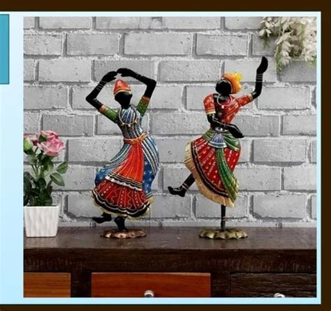 Multicolor Iron Kathak Dancing Figurine Set For Interior Decor Size