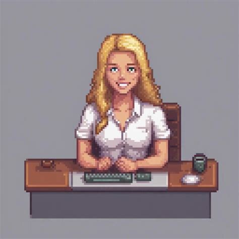 Pixel Art Of A Woman Working At A Computer Desk Premium AI Generated Image