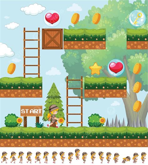 girl collecting coin game template drawing girl illustration vector