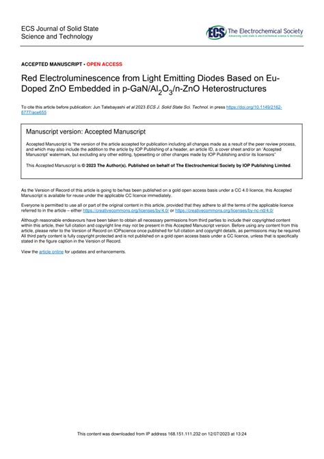 Pdf Red Electroluminescence From Light Emitting Diodes Based On Eu Doped Zno Embedded In P Gan