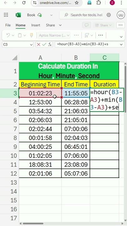 calculate duration in hour minute second function in excel excel formula excel world youtube