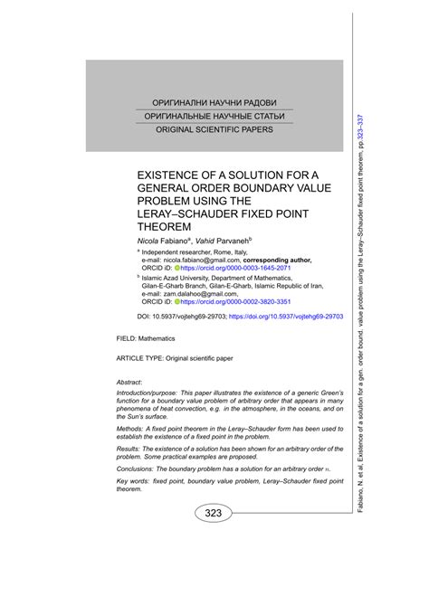Pdf Existence Of A Solution For A General Order Boundary Value Problem Using The Leray