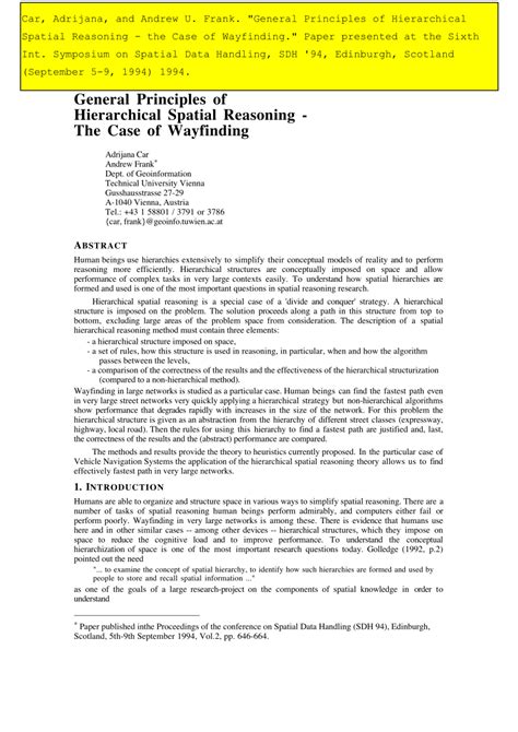 Pdf General Principles Of Hierarchical Spatial Reasoning The Case Of Wayfinding