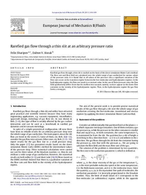 Pdf Rarefied Gas Flow Through A Thin Slit At An Arbitrary Pressure Ratio