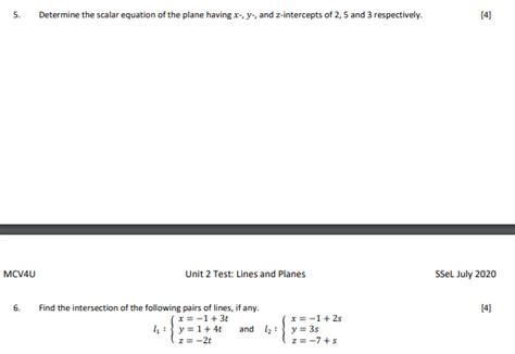 Solved Determine The Scalar Equation Of The Plane Having Chegg Com
