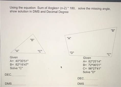 Solved Using The Equation Sum Of Angles N 2 180 Solve