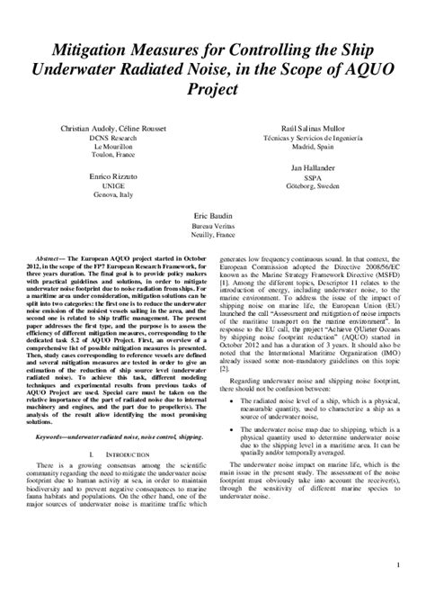 Pdf Mitigation Measures For Controlling The Ship Underwater Radiated Noise In The Scope Of