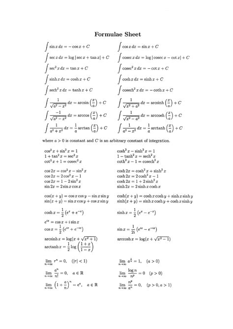 Formula Sheet MTH00004 Studocu