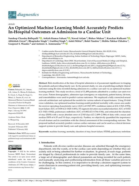 An Optimized Machine Learning Model Accurately Predicts In Hospital