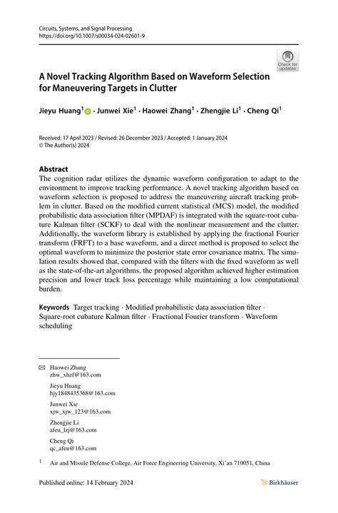 Pdf A Novel Tracking Algorithm Based On Waveform Selection For