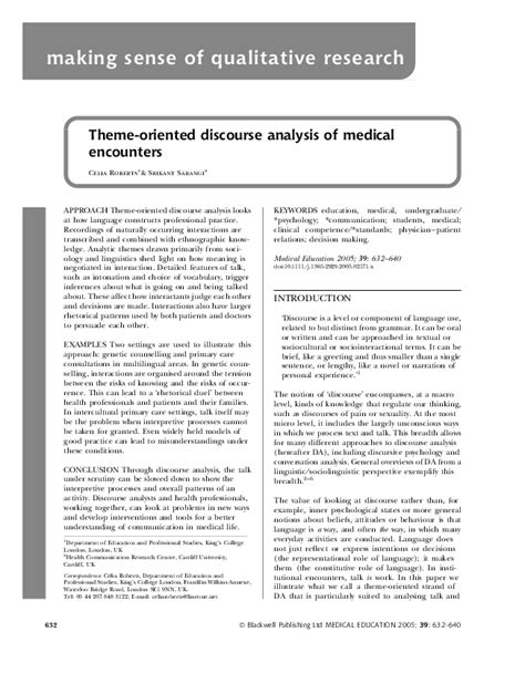Pdf Theme Oriented Discourse Analysis Of Medical Encounters