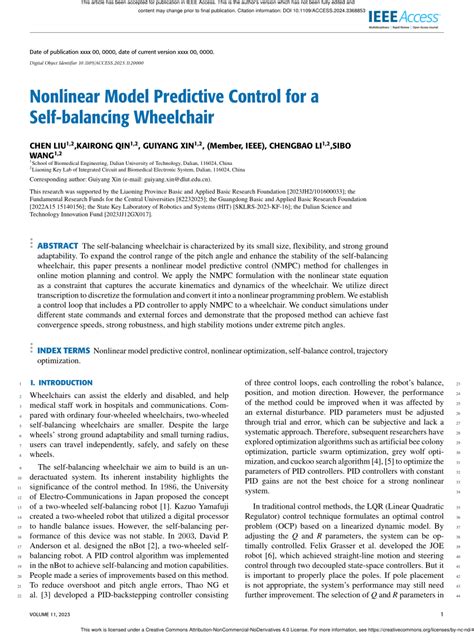 pdf nonlinear model predictive control for a self balancing wheelchair