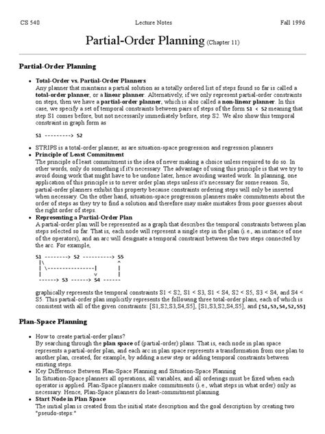 Cs 540 Lecture Notes Partial Order Planning Pdf Mathematical