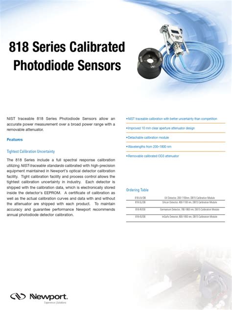 818 Series Photodiode Sensors Data Sheet Pdf Calibration