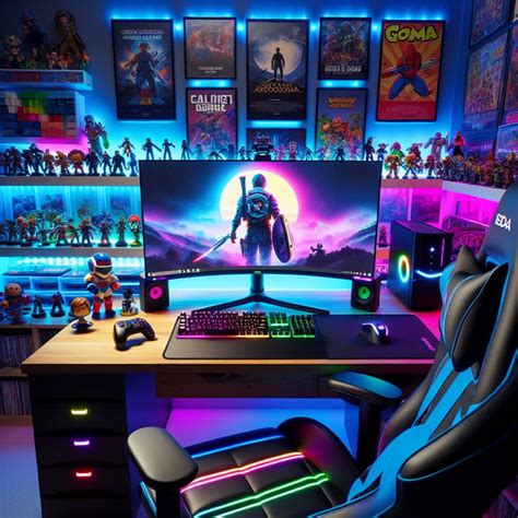 Ultimate Gamers Setup Curved Monitor Rainbow Keyboard Gaming Ambience Ai Art Generator