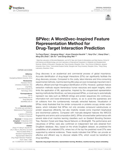 Pdf Spvec A Word2vec Inspired Feature Representation Method For Drug