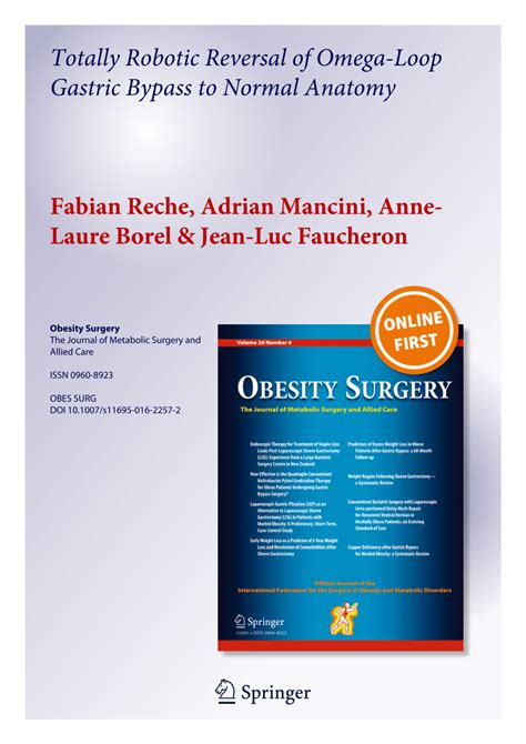 Pdf Totally Robotic Reversal Of Omega Loop Gastric Bypass To Normal