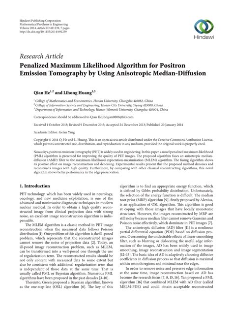 PDF Penalized Maximum Likelihood Algorithm For Positron Emission Tomography By Using