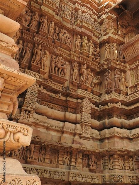 Sex Poses Close Up Of Kamasutra Scenes On The Wall Of Hindu Temple In Western Group Of Temple