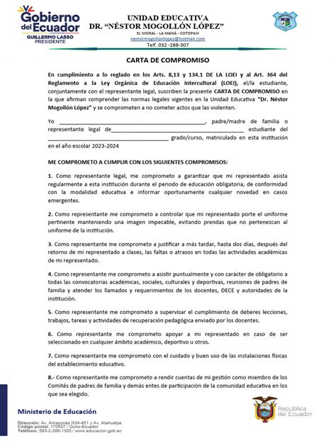 Acta De Compromiso 2023 Nestor Mogollon Jorgito Pdf