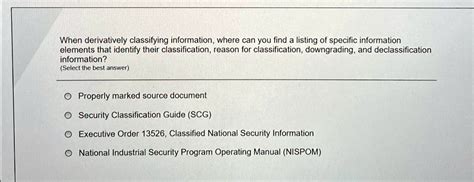 when derivatively classifying information where can you find a listing