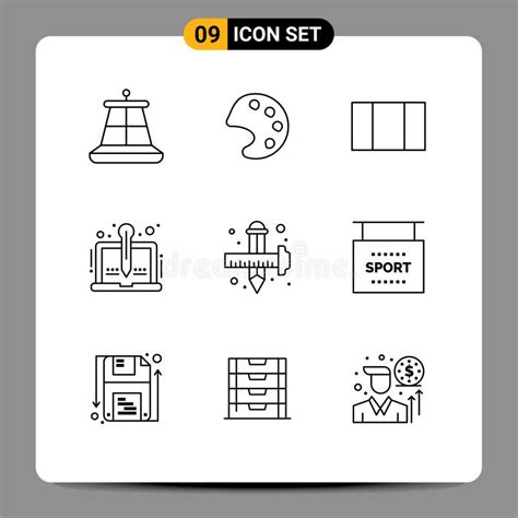 Set Of 9 Vector Outlines On Grid For Graphic Draw Content Design